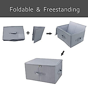 Breathable Canvas Soft Storage Bag with Handles, 2pcs Rigid Folding Storage Bins, Light Gray