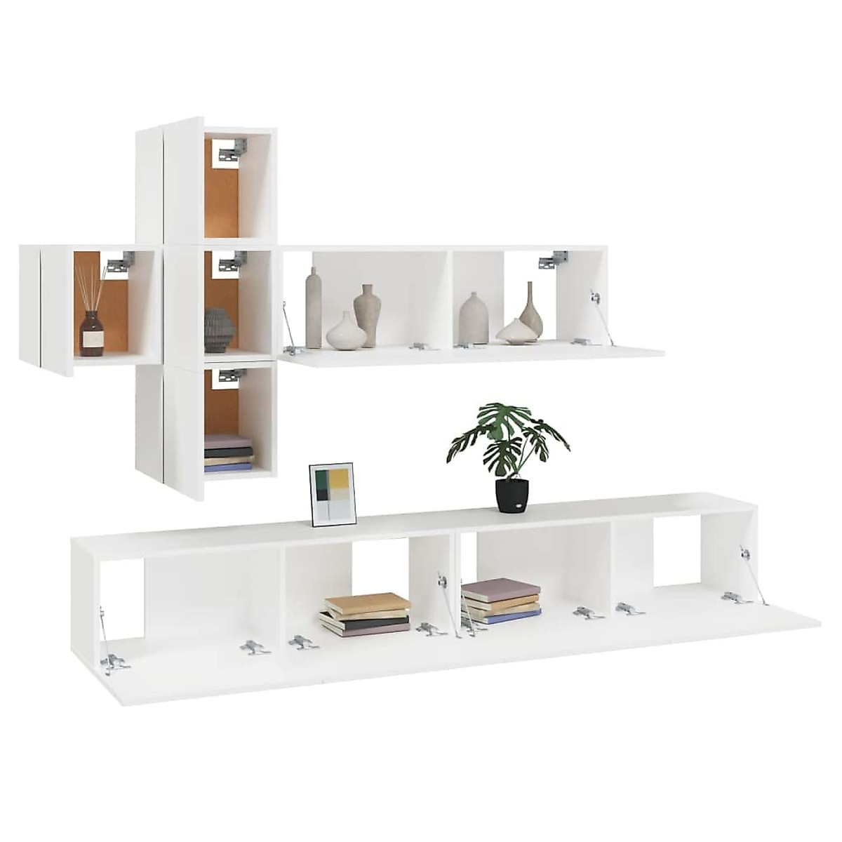 vidaXL TV Cabinet Set 7 Piece Home Bedroom Living Room Entertainment Center Console HiFi Cabinet TV Stand Media Unit Furniture White Engineered Wood