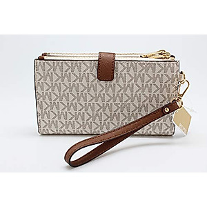 Michael Kors Jet Set Travel Double Zip Wristlet - Signature PVC (Vanilla PVC/Dark Acorn)
