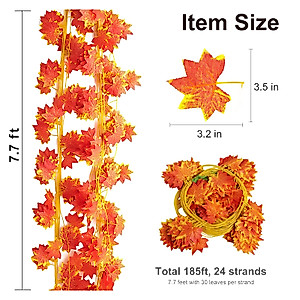 24 Pack Fall Leaf Garland, Artificial Maple Garland Artificial Fall Maple Ivy Vines, Thanksgiving Decor Garland Autumn for Party Home Garden Kitchen Office Wedding Indoor Outdoor Decors