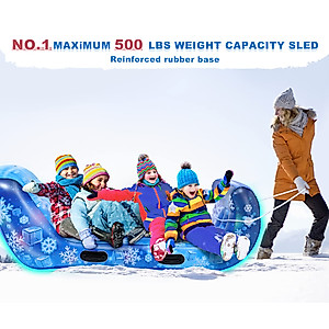 Snow Sled 70'' Giant Snow Tube for Kids Adults with 4 Reinforced Handles, Inflatable Toboggan Sled with Pull Rope Winter Outdoor Gifts for Toddlers Boys Girls Snow Ski Play