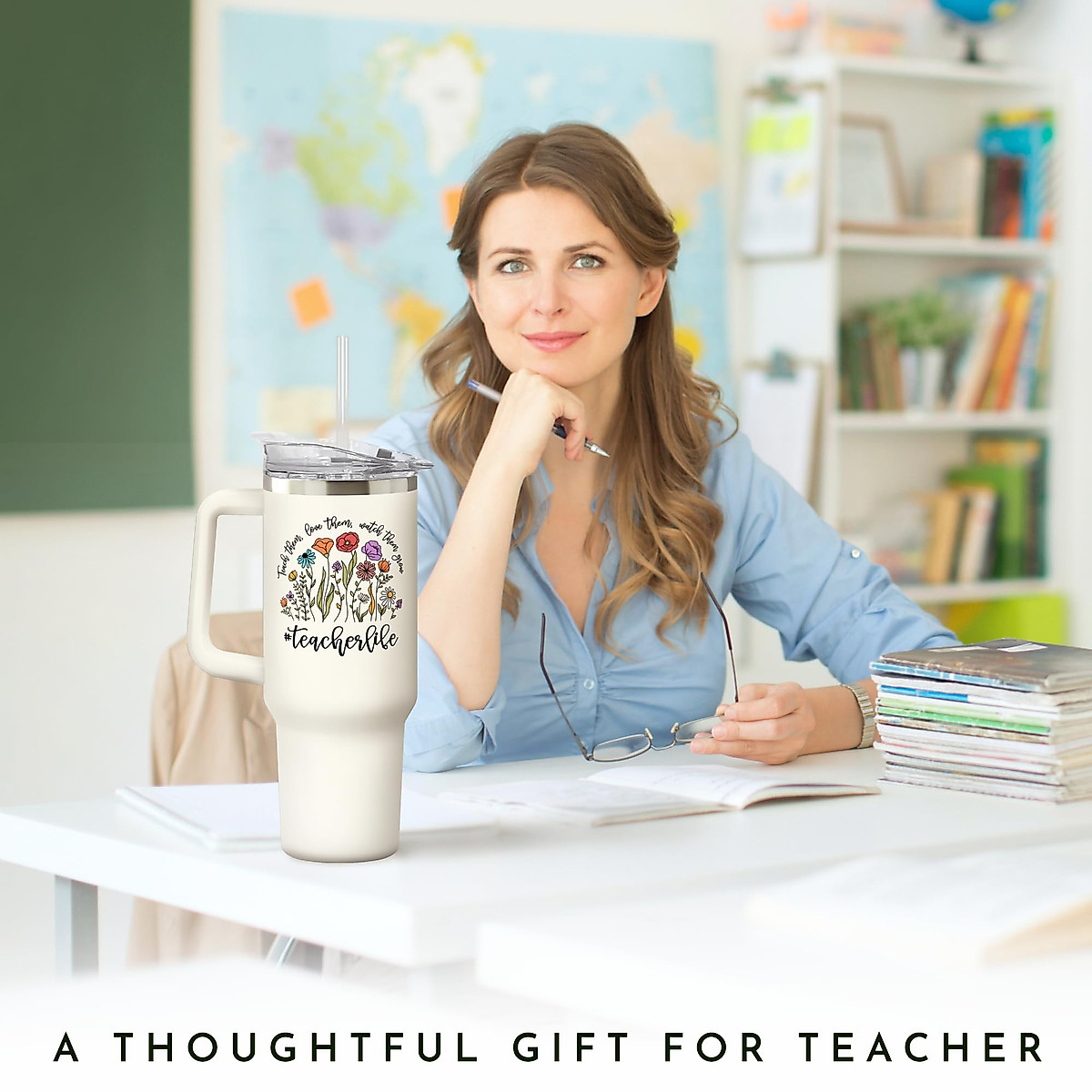 Teacher Gifts for Women - Gifts for Teachers Women, Teacher Appreciation Gifts - Teacher Gift Ideas - Teacher Retirement Birthday Gifts, Teacher Valentines Gifts - Gift for Teacher - 40 Oz Tumbler