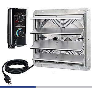 iLIVING 16" Wall Mounted Shutter Exhaust Fan, Automatic Shutter, with Thermostat and Variable Speed controller, 0.85A, 1200 CFM, 1800 SQF Coverage Area Silver (ILG8SF16V-ST)