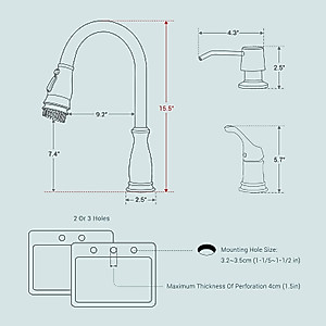 APPASO 3 Hole Kitchen Faucet, Bronze Kitchen Sink Faucet with Pull Down Sprayer 3 Modes, Oil Rubbed Bronze Kitchen Faucet with Soap Dispenser and Separate Handle, Kitchen Faucet 3 Pieces, Zinc Alloy