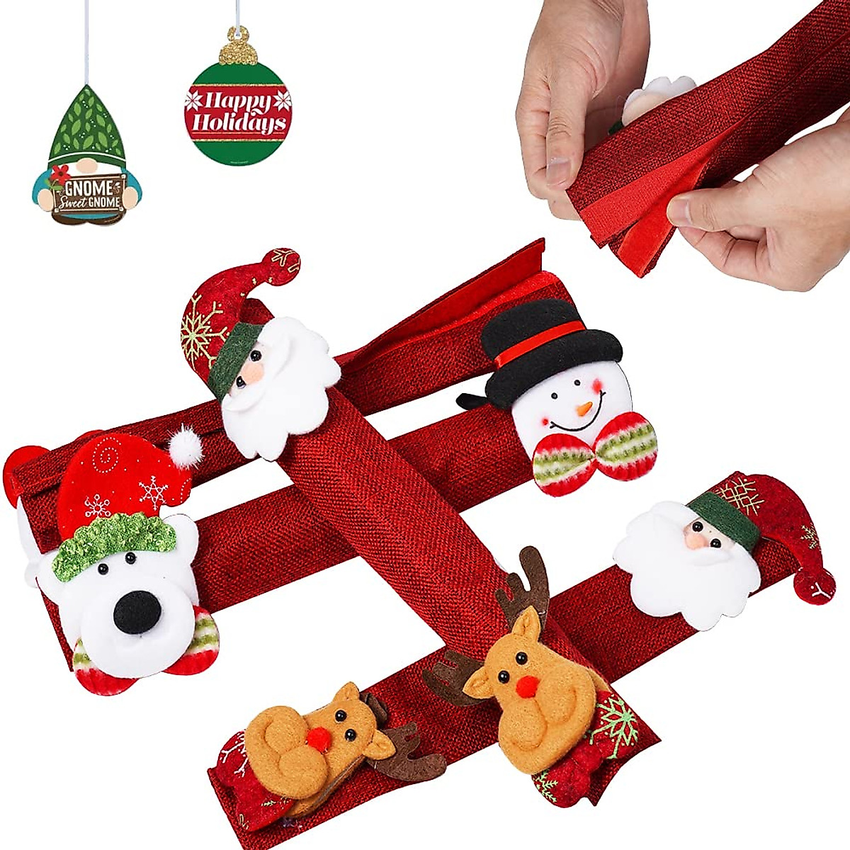 Christmas Fridge Handle Covers Santa Refrigerator Door Handle Cover Kitchen Appliance Oven Door Handle Xmas Decor for Christmas Decorations Red