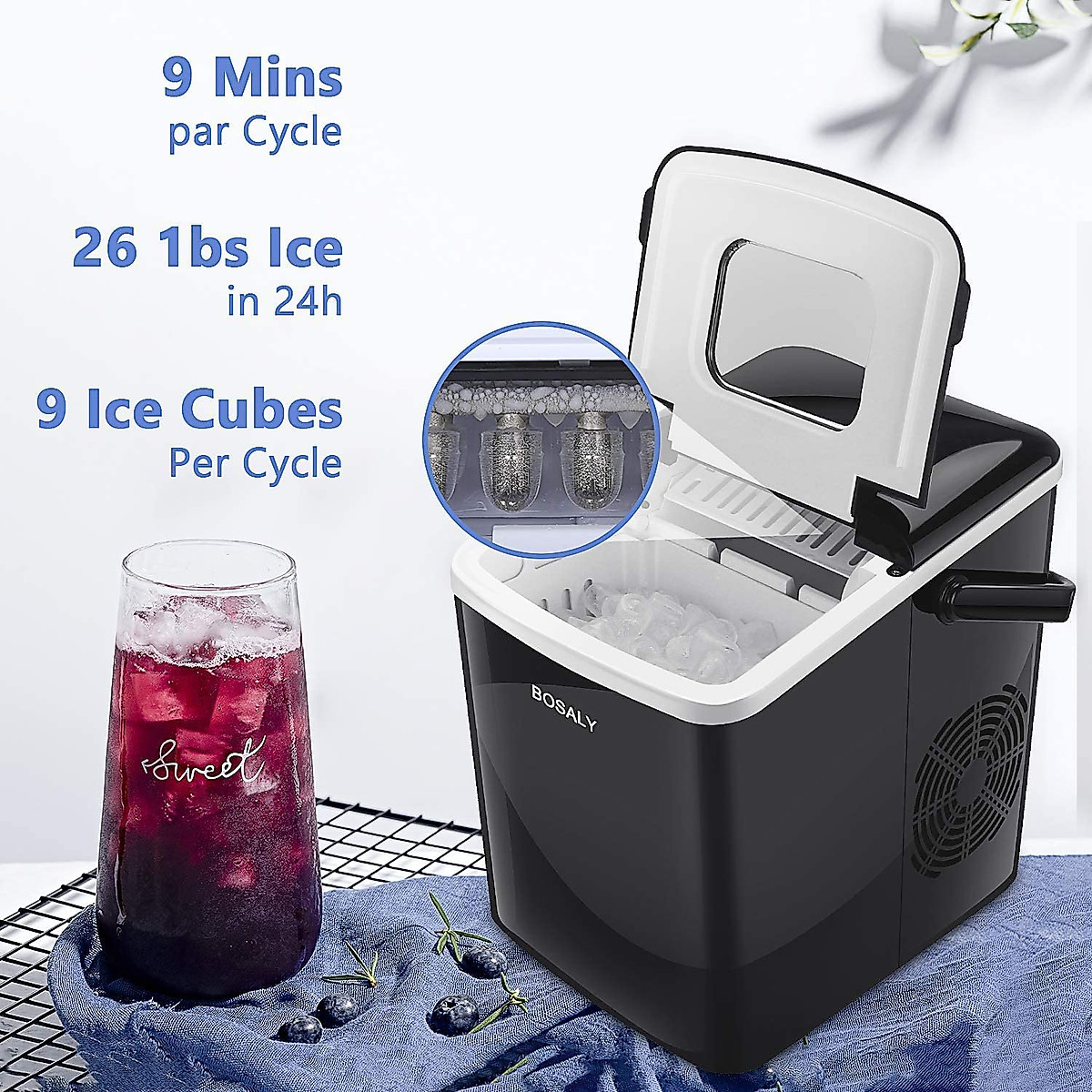 HHEE Ice Maker, Portable & Compact Maker Machine, Electric High Efficiency Express Clear Operation Control Panel with Scoop, Home Mini for Parties Mixed Drinks (1.85 Liters, White)