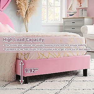 VECELO Kids Twin Bed Frame with Upholstered Headboard, Princess Beds for Girls, 12 Wooden Slats Support, No Boxing Spring Needed