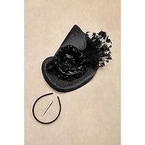 BABEYOND Tea Party Fascinator Hat for Women Kentucky Headwear Feather Derby Pillbox Wide Church Hat for Cocktail Wedding Black