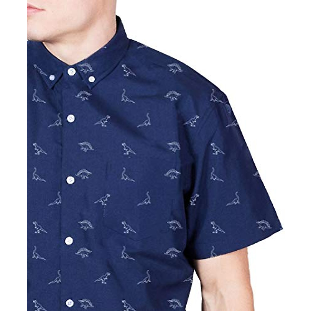 Visive Men's Summers, Short Sleeve Button Down Shirts, Regular Fit Soft & Breathable Mens Shirts Navy Dino L
