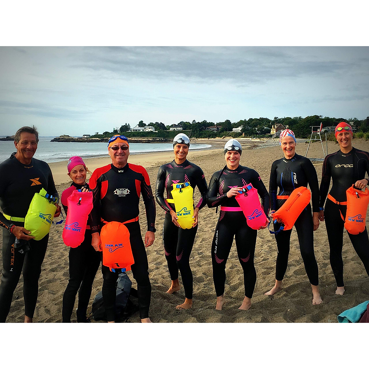 New Wave Swim Buoy - Swim Safety Float and Drybag for Open Water Swimmers, Triathletes, Kayakers and Snorkelers, Highly Visible Buoy Float for Safe Swim Training (Orange-PVC Large-20 Liter)