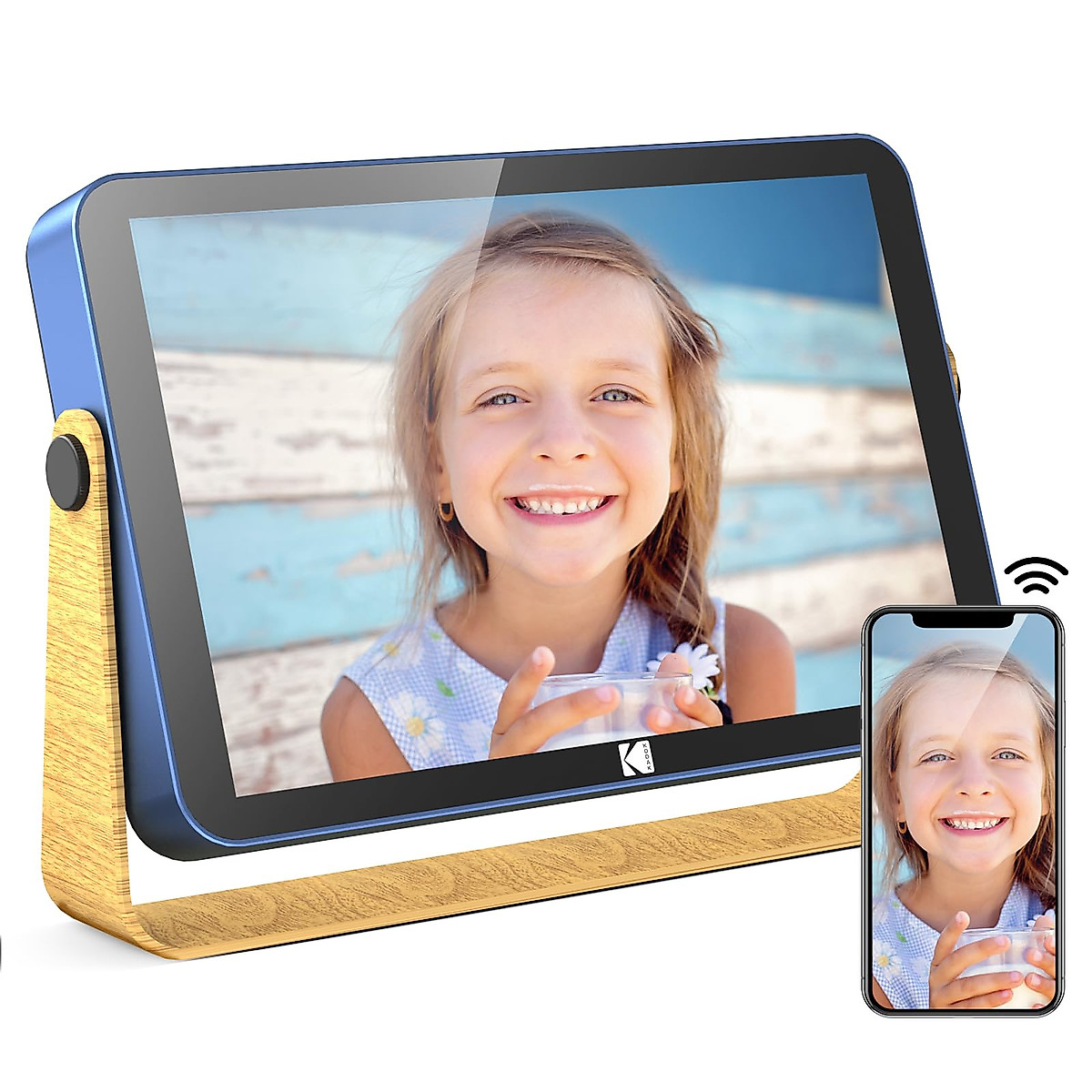 KODAK WiFi Digital Picture Frame 10.1 inch with 16GB Built-in Memory,4000mAh Battery,1280 * 800 Touch Screen Cloud 2.4GHz WiFi, Auto-Rotate, KODAK APP, Gift for Friends Family(Blue, 10 inch)