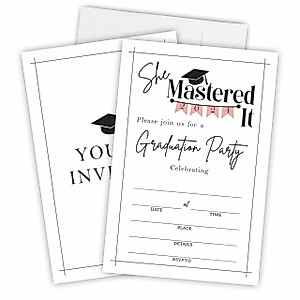She Mastered It - 20 Graduation Invitation With Envelopes, 2024 High School, Double-Sided Invite Cards For University, College Graduate Celebration, Party Favor & Supplies(A05)