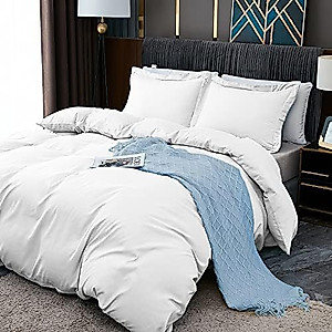 BBANGD Duvet Covers Queen Size Ultra Soft and Breathable Bedding Comforter Cover Set Washed Microfiber 3 Pieces with Zipper Closure Duvet Cover and 2 Pillow Shams(Pure White)