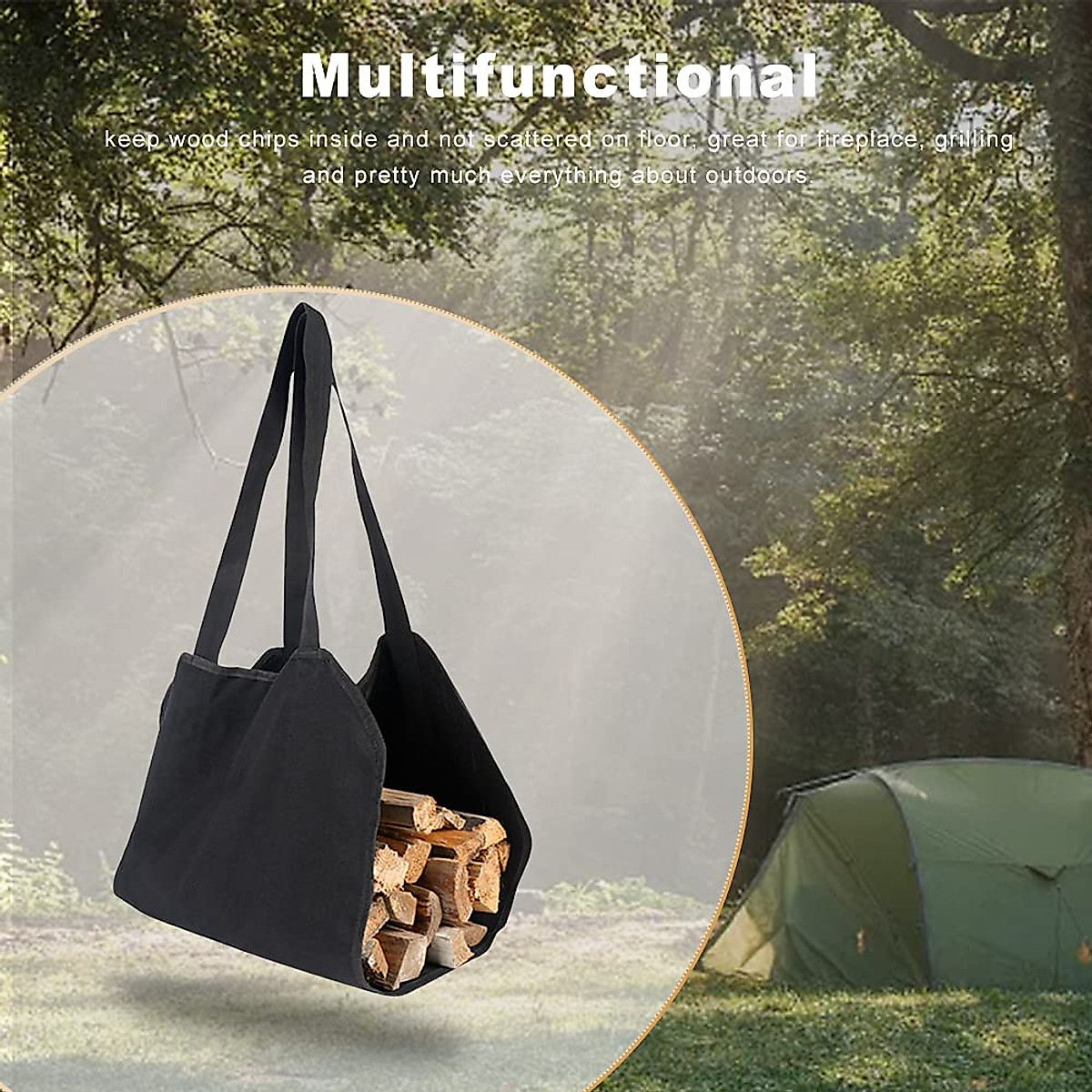 EKDJKK Large Canvas Log Carrier Bag, 100 x 50cm Waterproof Fireplace Firewood Storage Bag Indoor Outdoor Log Holder Waxed Wood Carrier with Padding Straps (Green)