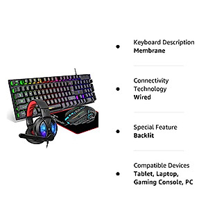 Gaming Keyboard and Mouse,Headphones,Mouse pad，All in One Combo for PC Gamers and Xbox and PS4 Users