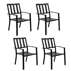 MFSTUDIO 4 Piece Black Metal Outdoor Furniture Patio Steel Frame Slat Seat Dining Arm Chairs with Angle Back,(Black)