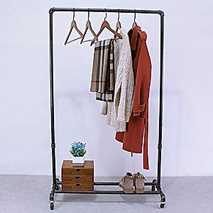 MBQQ Industrial Pipe Clothing Racks on Wheels,35in Length Heavy Duty Garment Racks Commercial Grade,Vintage Rolling Ballet Rack Clothes Display Rack Retail Display,Black Brush Silver