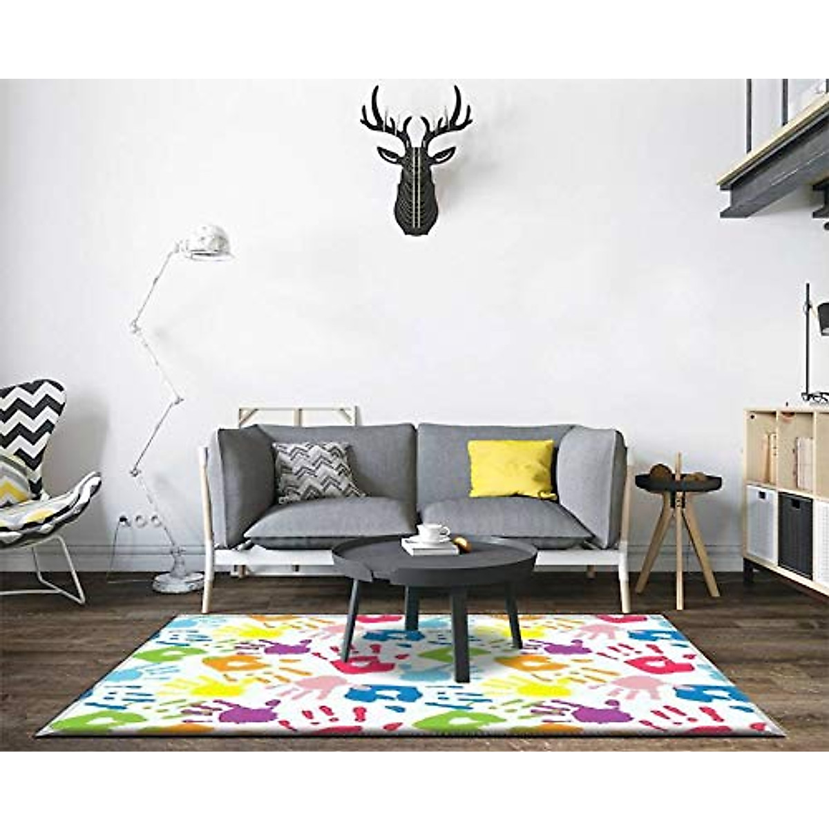 Home Area Runner Rug Pad Kid's and Mother's Handprint, Seamless Pattern Thickened Non Slip Mats Doormat Entry Rug Floor Carpet for Living Room Indoor Outdoor Throw Rugs