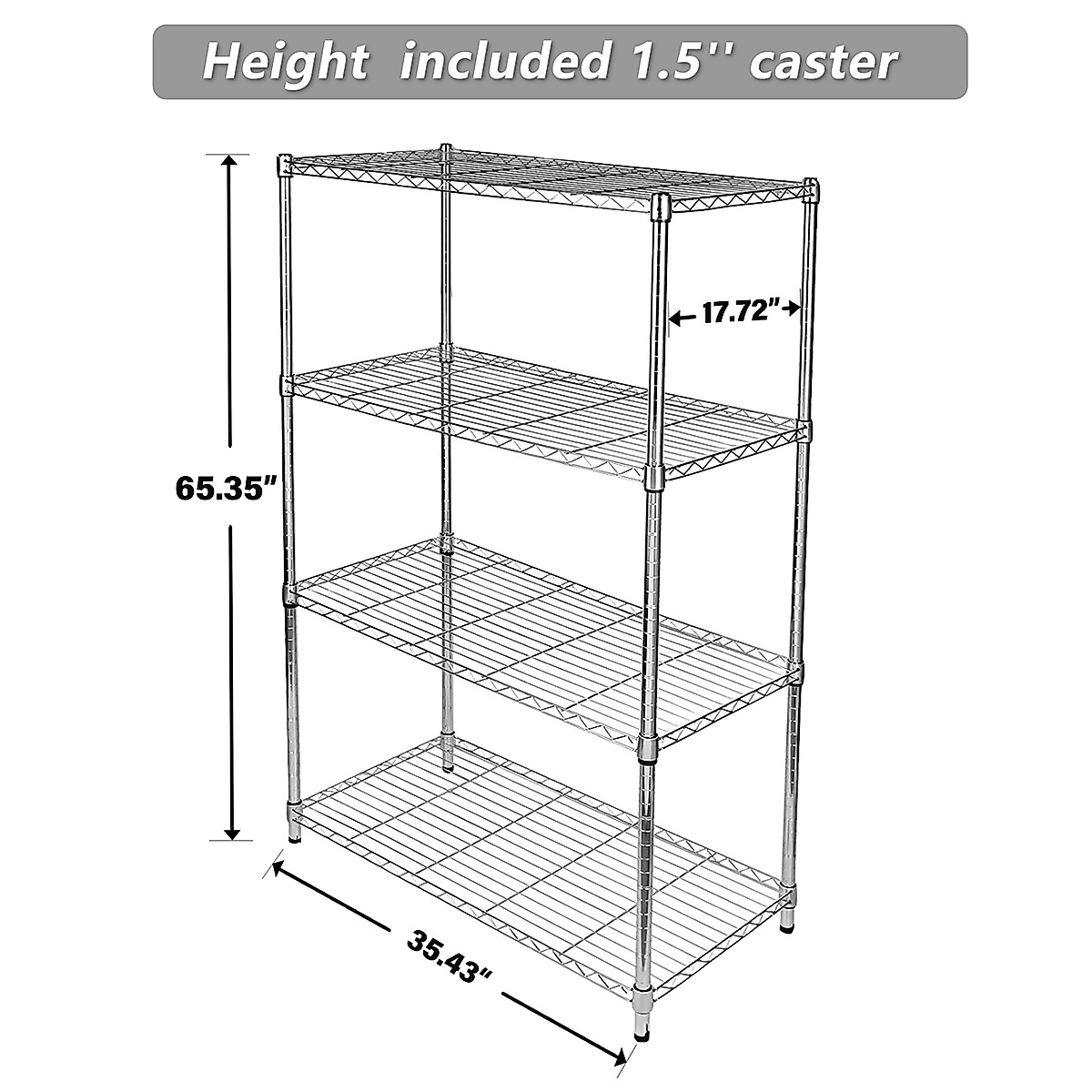 YSSOA HealSmart 4-Tier Heavy Duty Storage Shelving Unit,Chrome,35.43" D x 17.72" W x 65.35" H, 2 Pack