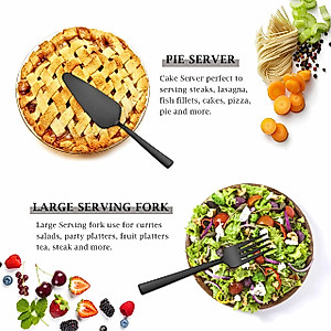 Herogo 53-Piece Matte Black Flatware Set with Steak Knives & Serving Utensils, Stainless Steel Square Silverware Cutlery Set for 8, Unique Tableware Eating Utensils Set, Satin Finish, Dishwasher Safe