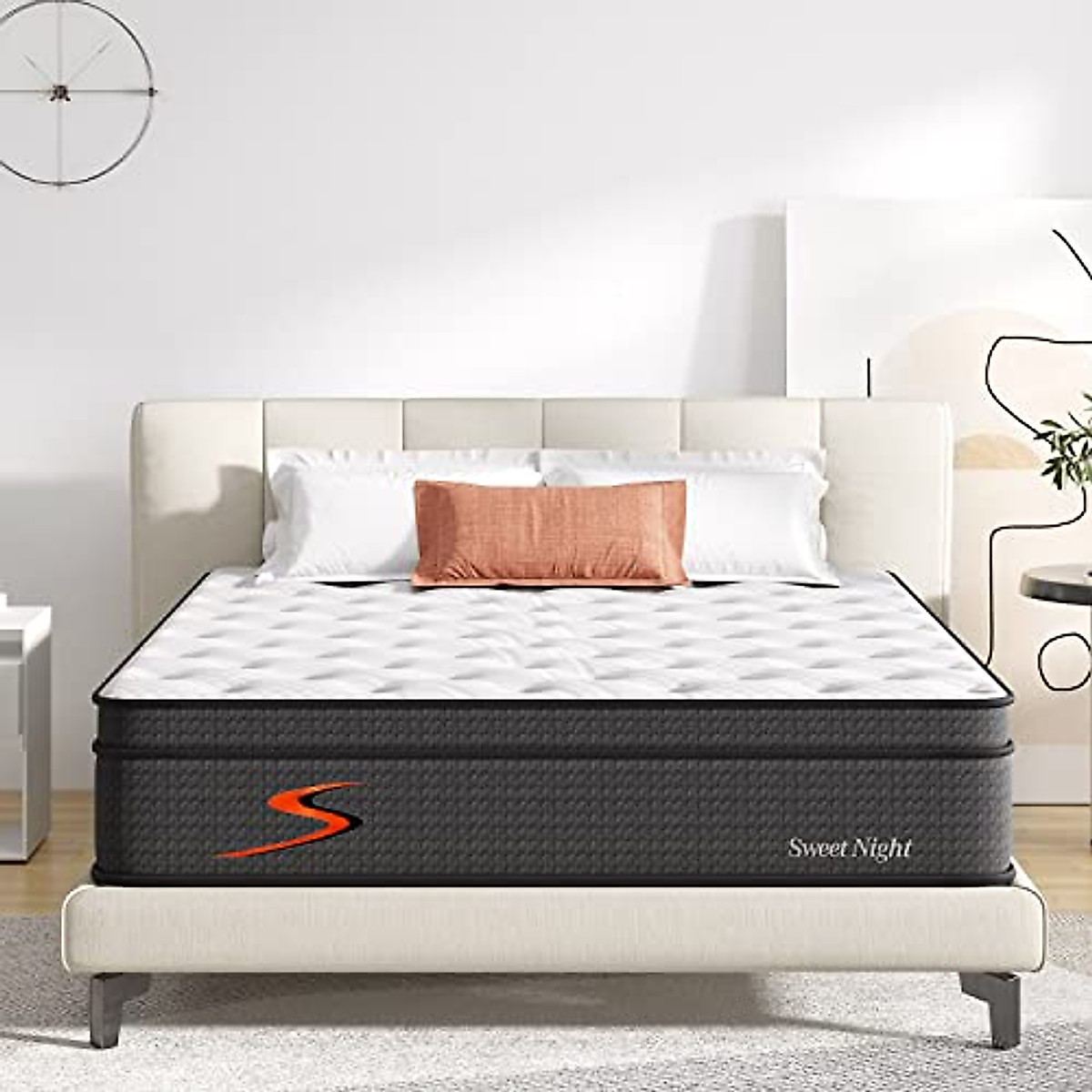 Sweetnight King Mattress, 12 Inch Pillow Top King Size Mattress in a Box, Bamboo and Gel Memory Foam Hybrid Mattress, Individually Wrapped Spring for Motion Isolation & Support,Black
