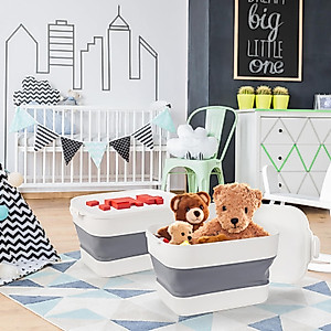 Pumtus 2 Pack Collapsible Storage Bins with Lid, 20 QT Large Plastic Foldable Organizer Boxes, Stackable Organizing Container Baskets with Secure Buckles, Organization Tote Tub for for Garage, Closet