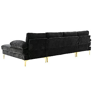 Homtique U Shaped Sectional Couch,Modern Large Modular Sectional Sofa for Living Room,Chenille Fabric Oversized Couch with Chaise Lounge and Golden Legs (Black)