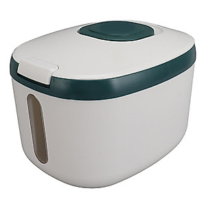 Rice Storage Container, Large Capacity Food Storage Container, Airtight Food Storage Container with Measuring Cup, Covered Rice Bucket, Cereal Dispenser Bin for Grains Nuts Flour(S Green (5kg/11.0lb))
