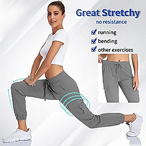 Women's Lightweight Cargo Joggers Quick Dry Hiking Pants UPF50+ Athletic Workout Casual Outdoor Pants with Zipper Pockets Gray