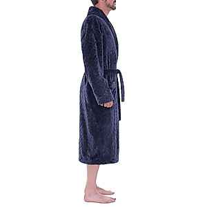 Majestic International Crossroads 48" Jacquard Plush Bathrobe Luxury Spa Lounge Robe, Navy (Plush), Small/Medium