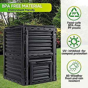 F2C Garden Compost Bin from BPA Free Material -80 Gallon(300 L) Large Compost Bin Aerating Outdoor Compost Box Easy Assembling, Lightweight, Fast Creation of Fertile Soil, Black