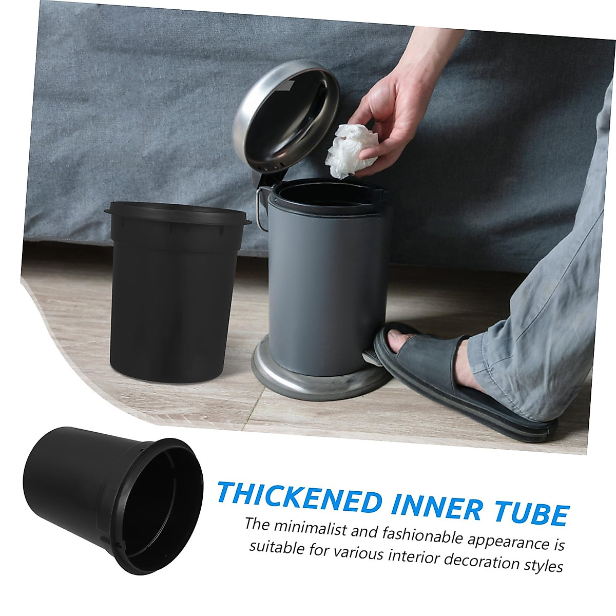 WHAMVOX Garbage Can Round Trash Can Kitchens Trash Can Round Trash Bin Wastebasket Liner Bucket Trash Bin Inner Trash Can Insert Replacement Bathroom Garbage Bin Bucket Saver Black Abs