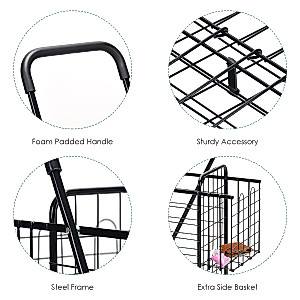 Byroce Utility Folding Shopping Cart, Light Weight Trolley with Handle, Large Grocery Utility Cart with Swiveling Wheels and Dual Storage Baskets, Ideal for Laundry Book Luggage Travel (Black)