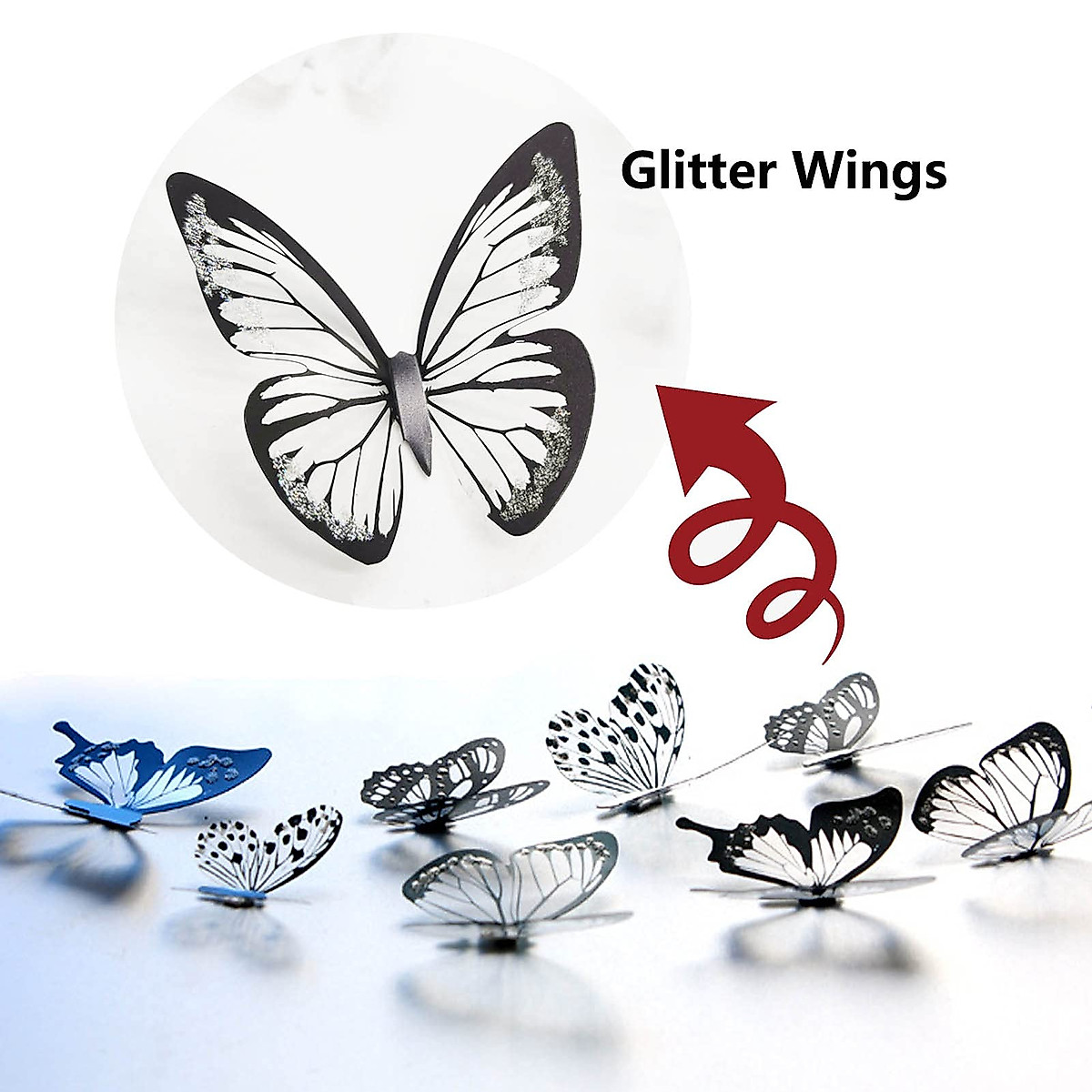 90PCS, 3D Butterfly Wall Decor,Decorative Butterflies for Decals,Black Decor Party Birthday Wedding Decoration Stickers for DIY Bedroom Living Room