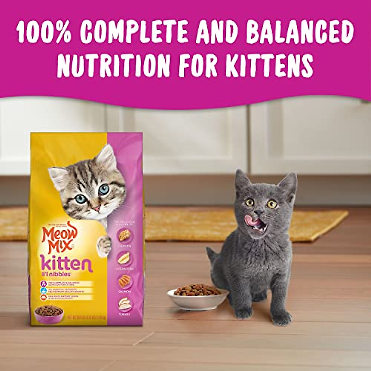 Meow Mix Kitten Li'L Nibbles Dry Cat Food, 3.15 Pound Bag (Pack of 4)
