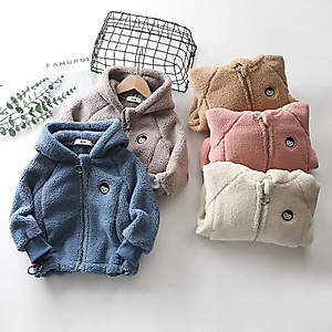 Baby Soft Fleece Sweater Jacket Adorable Cartoon Fleece Jacket Long Sleeve Hooded Jacket Solid Color Outwear Coat Zipper Up for 7-8Years