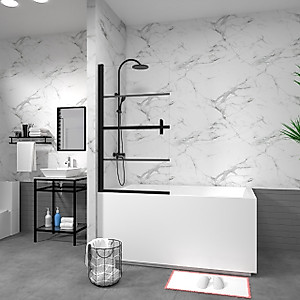 Goodyo Bathtub Screen Panel Shower Door 180° Pivot, Black