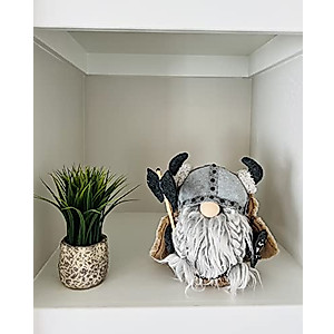 Madanar Viking Gnome Dwarf Plush Holding Axe and Shield Medieval Swedish Decor for Tiered Tray Shelf Table Decorations