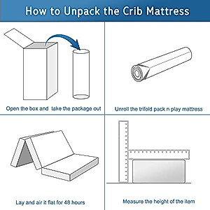 EAIMi Pack n Play Mattress, Portable Trifold Pack and Play Mattress Pad, Folding Playard Gel Memory Foam Waterproof Crib Mattress, Playpen Mattresses Topper Nap Mat, 38x26 inches