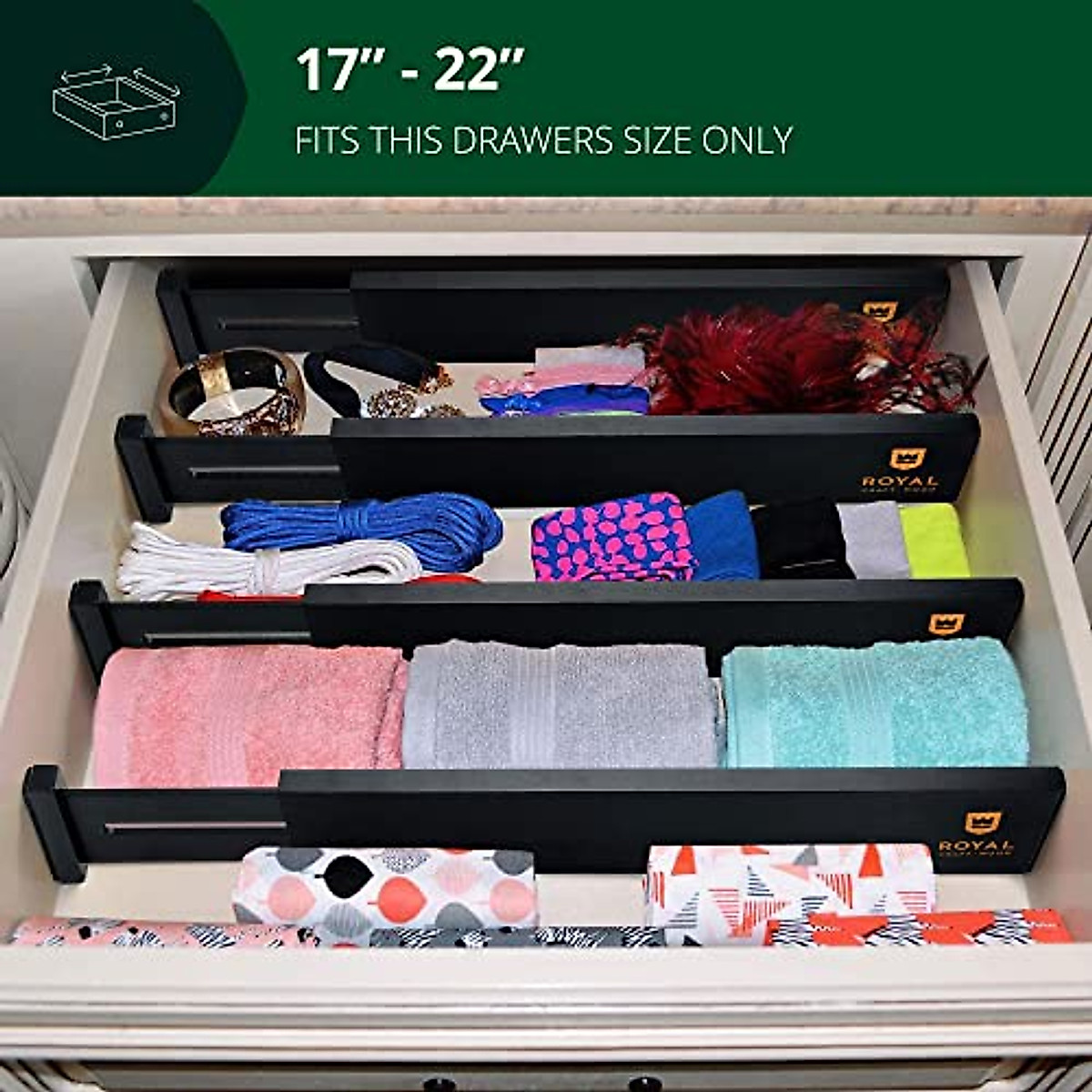 ROYAL CRAFT WOOD Black Drawer Dividers 22IN and Expandable Utensil Drawer Organizer