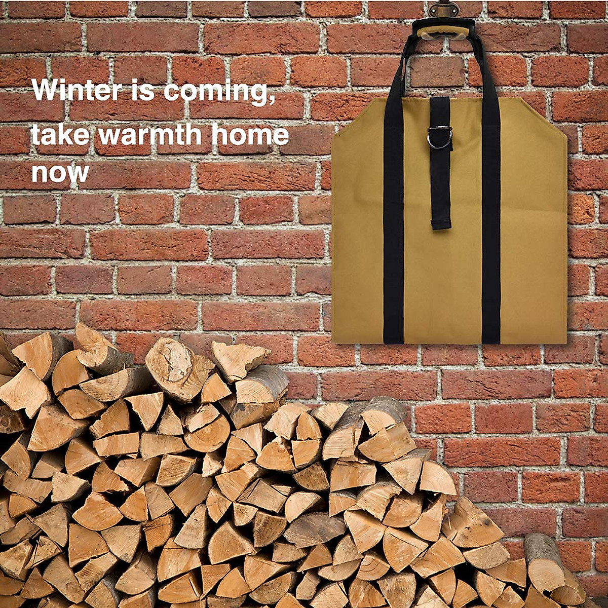 SYNTRIFIC Canvas Fireplace Carrier Log Tote Bag Indoor 40"x19" Firewood Totes Holders Fire Wood Carriers Carrying for Outdoor Waxed Durable Fireplace Wood Stove Accessories