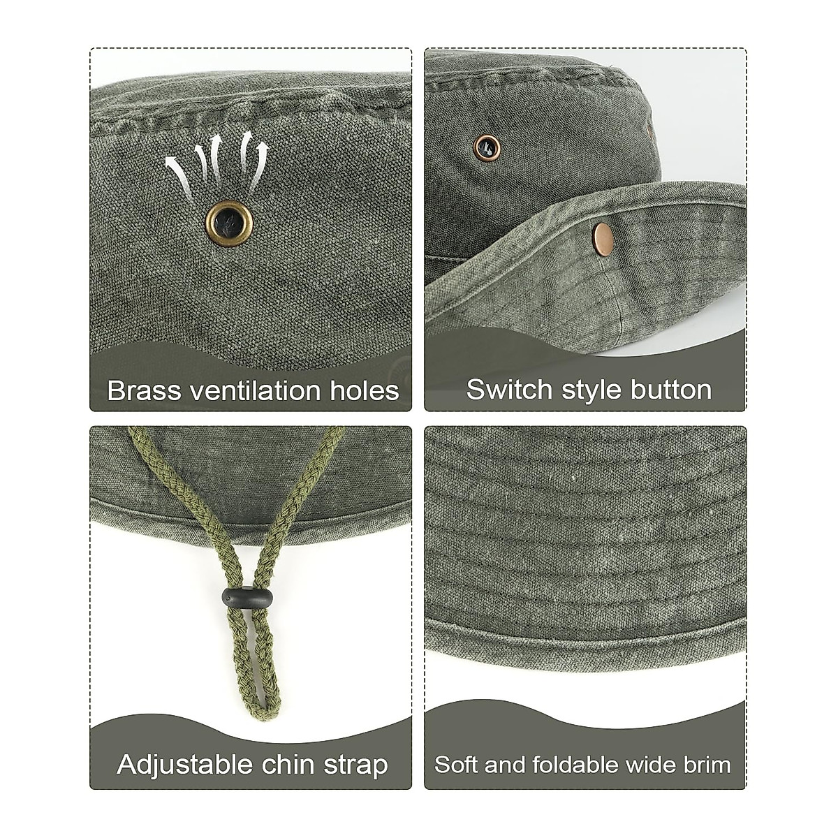 Zylioo XXL Washed Boonie Hats,Size 8 Travel Sun Hats for Hiking Camping Safari,Oversized Fitted Fishing Hat 64cm Army Green