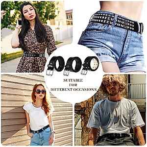 Syhood 3 Pieces Studded Belt Punk Rivet Double Grommet Belt Faux Leather Gothic Goth Black for Men Women Gift