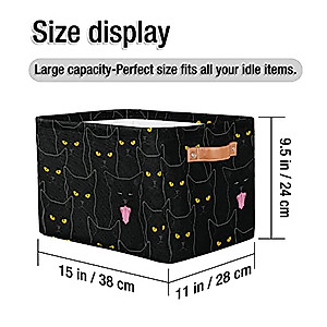 Rectangular Storage Basket Toy Storage Organizer Bin, Cute Black Cat Basket with Handles, Collapsible Storage Boxs Waterproof Laundry Basket for Kid Rooms, Playroom