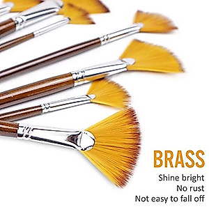 Artist Fan Paint Brushes Set 9pcs - Soft Anti-Shedding Nylon Hair Wood Long Handle Paint Brush Set for Acrylic Watercolor Oil Gouche Painting