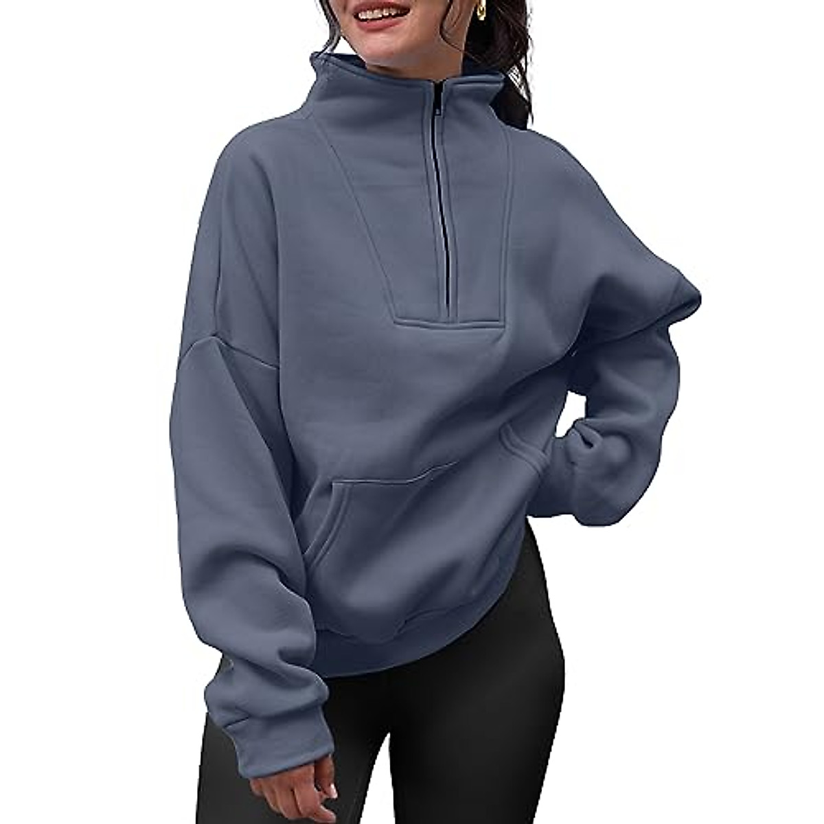 Trendy Queen Half Zip Sweatshirts Quarter Zip Pullover Hoodies for Women Oversized Fleece Soft Sweaters Comfy Fall Winter Clothes 2023 Y2K Greyblue