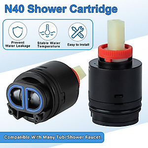 N40HKC Shower Cartridge Replacement, Faucet Cartridge Replacement, Compatible With Tub/Shower Faucet, for Shower Valve, Product height 3.07 inches 78 mm, Width 1.58 inches 40 mm