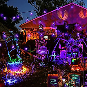 JMEXSUSS 2 Pack Solar String Lights Outdoor, Total 41.6 FT 60 LED Crystal Globe Christmas Lights, 8 Modes Solar Powered Halloween Lights for Patio Porch Garden Halloween Decorations(Purple)