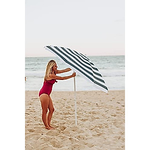 PICNIC TIME Outdoor Canopy Sunshade Beach Umbrella 5.5', Small Patio Umbrella, Beach Chair Umbrella, (Blue & White Stripe)