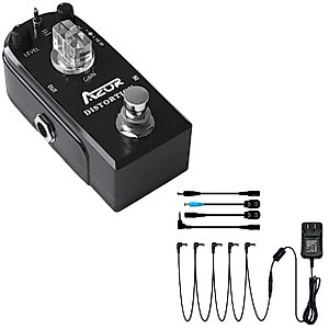 AZOR Pedal Power Adapter with Distortion Guitar Pedal Effect 3 Modes Natural, Tight, Classic with True Bypass Black AP-302